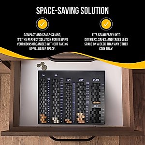 Kolibri Coin Sorting Tray – Bank Teller Change Counter Coin Counting and Sorting Tray with 6 Compartments for Assorted U.S. Coins – Black - Ideal for Bank, Business or Home Use