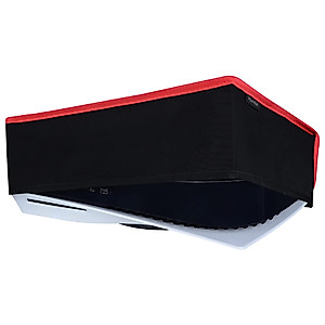 PlayVital Dust Cover Dust Plug Set for ps5 Digital Edition & Disc Edition - Red Trim Horizontal