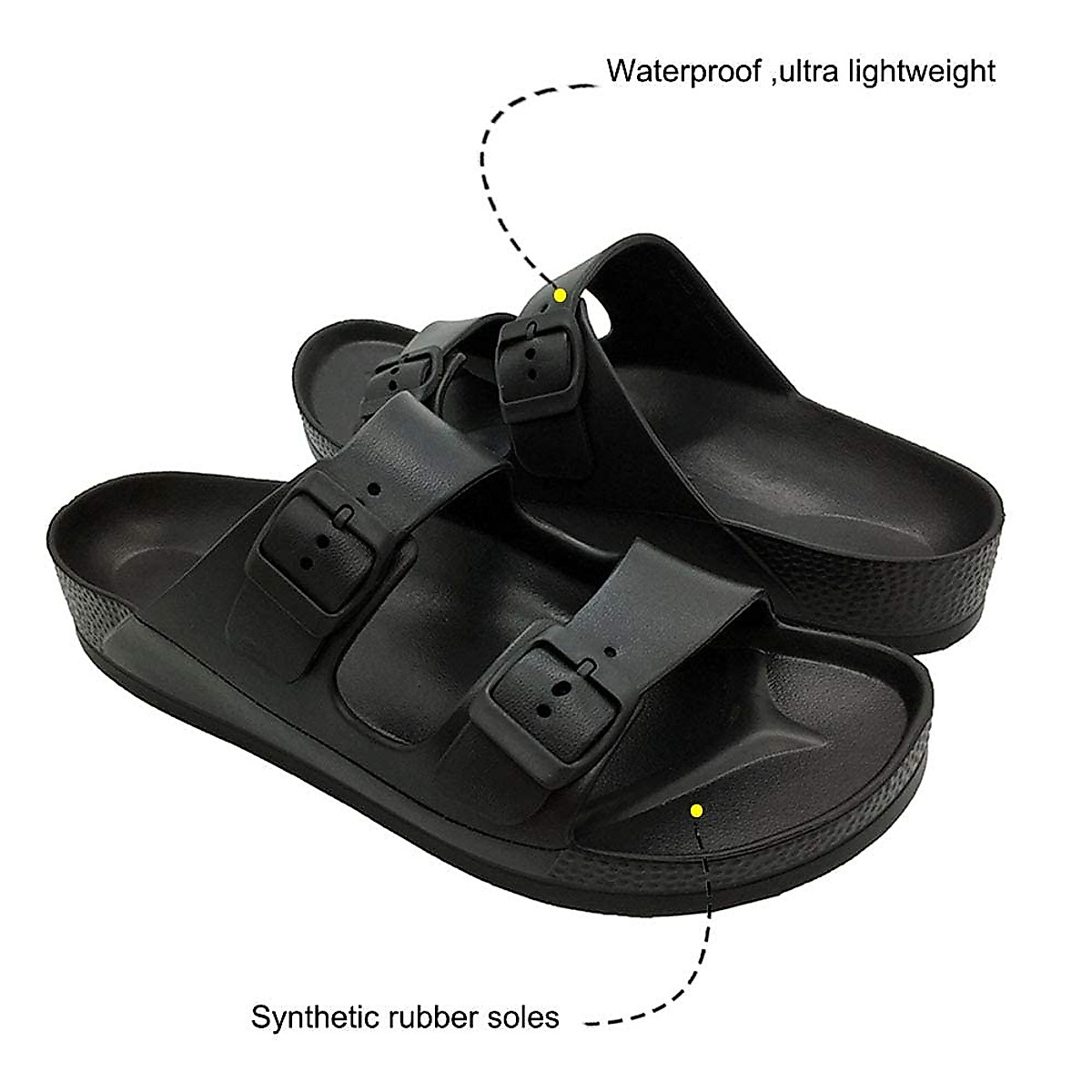 Luffymomo Adjustable Slip on Eva Double Buckle Slides for Womens (10 M US Black)