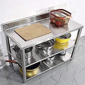 Heavy Duty Free Standing Stainless-Steel Commercial Restaurant Kitchen Work Table, Prep & Utility Workbench with Double Storage Shelves Rack Indoor Outdoor (47.2in)