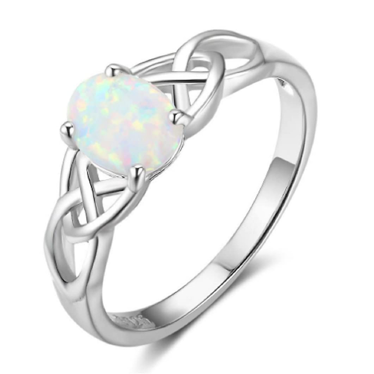 HUKQBUNX 925 Sterling Silver Oval Moonstone Celtic Trinity Diamond Inlaid Women's Personalized gem Ring Size 6-10 (Size 10)
