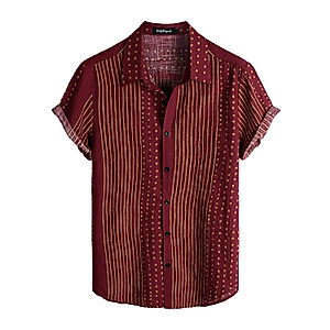 VATPAVE Mens Casual Short Sleeve Button Down Shirts Regular Fit Hawaiian Summer Shirts X-Large WineRed