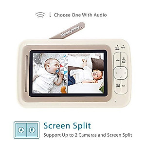 Moonybaby Split Screen Baby Monitor with 2 Cameras and Audio, Model: Split 30, No WiFi, Extended 12hrs Battery Life, Wide View, Long Range, Auto Night Vision, 4.3" Large Screen, Lullaby, 2-Way Audio