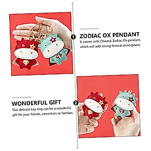 Cabilock 3 pcs Key Chain Animal Keychains Backpack Keychains Keychain for Kids New Year Party Bag Filler Goodbye Keychain Year of ox Keychain Key Decor Calf Key Pendant PU Keychain Alloy
