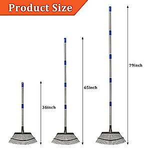HOSKO 79 Inch Leaf Rake, 25 Tines Garden Rakes with Adjustable Sectional Handle for Quick Clean Up of Lawns, Garden, Farm, Pasture, Yard and Chicken Coop