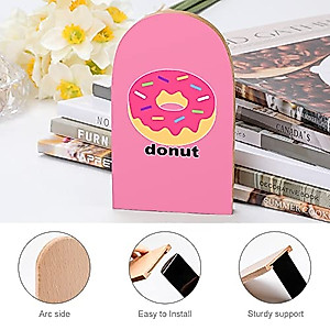 Cartoon Donut Wood Book Ends for Shelves Non-Skid Bookend Book Stand Book Holder Stopper for Home Office School