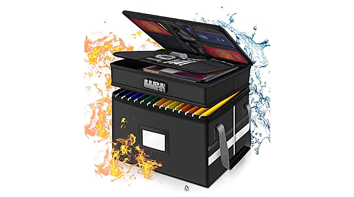 Fireproof Document Box with Lock - Secure 2-Layer File Safe