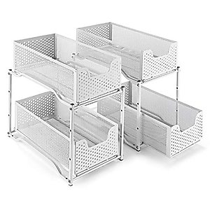 Simple Trending 2 Pack Stackable 2-Tier Under Sink Cabinet Organizer with Sliding Storage Drawer, White