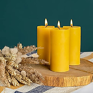 CANDWAX Pure Beeswax Pillar Candles 1.8x4 inch Set of 3 - Yellow 34,5 Hours Burning Handmade Candles - Smokeless Pure Bees Wax Candles Home Decor Natural Candles