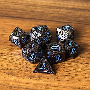 BEWTEIM New Version Steampunk Gear DND Dice Set 7pcs Polyhedral Dice d&d Dungeons and Dragons Dice Gifts RPG,MTG,Pathfinder Role Playing Games (Black Blue, Hollow)