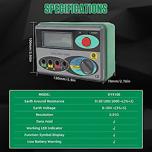 Ground Resistance Meters, Digital Earth Ground Resistance Tester 0-2000 Ohm, Multimeter Resistance Measurer Multifunction Ground Megohmmeter Measurer Resolution 0.01Ω