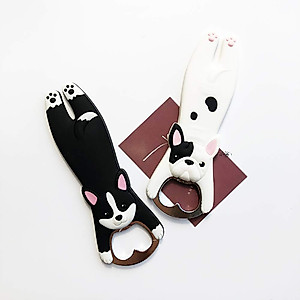 Refrigerator Magnet Silicone Metal Bottle Opener for Beer Coke Bartender Kitchen Barware Metal Novelty Cute Fun Shape (Dog-Gray)