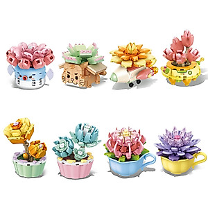 MEIEST Mini Succulent Bonsai Building Blocks Set,Creative Simulation Pot Plant Artificial Particle Flower Botanical Collection Construction Building Bricks Toy,Cute Home Decor (Tiger)