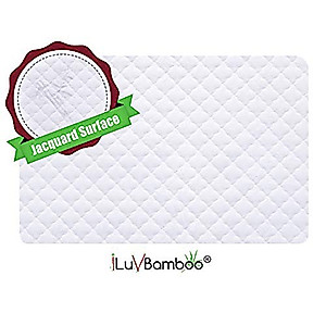 iLuvBamboo Crib Mattress Protector -2 PACK- Waterproof Pad Cover -28” x 52”- Quilted Soft Bamboo Jacquard Fitted Topper - Breathable & Noiseless - Best Baby Gifts for Potty Training Toddlers & Infants
