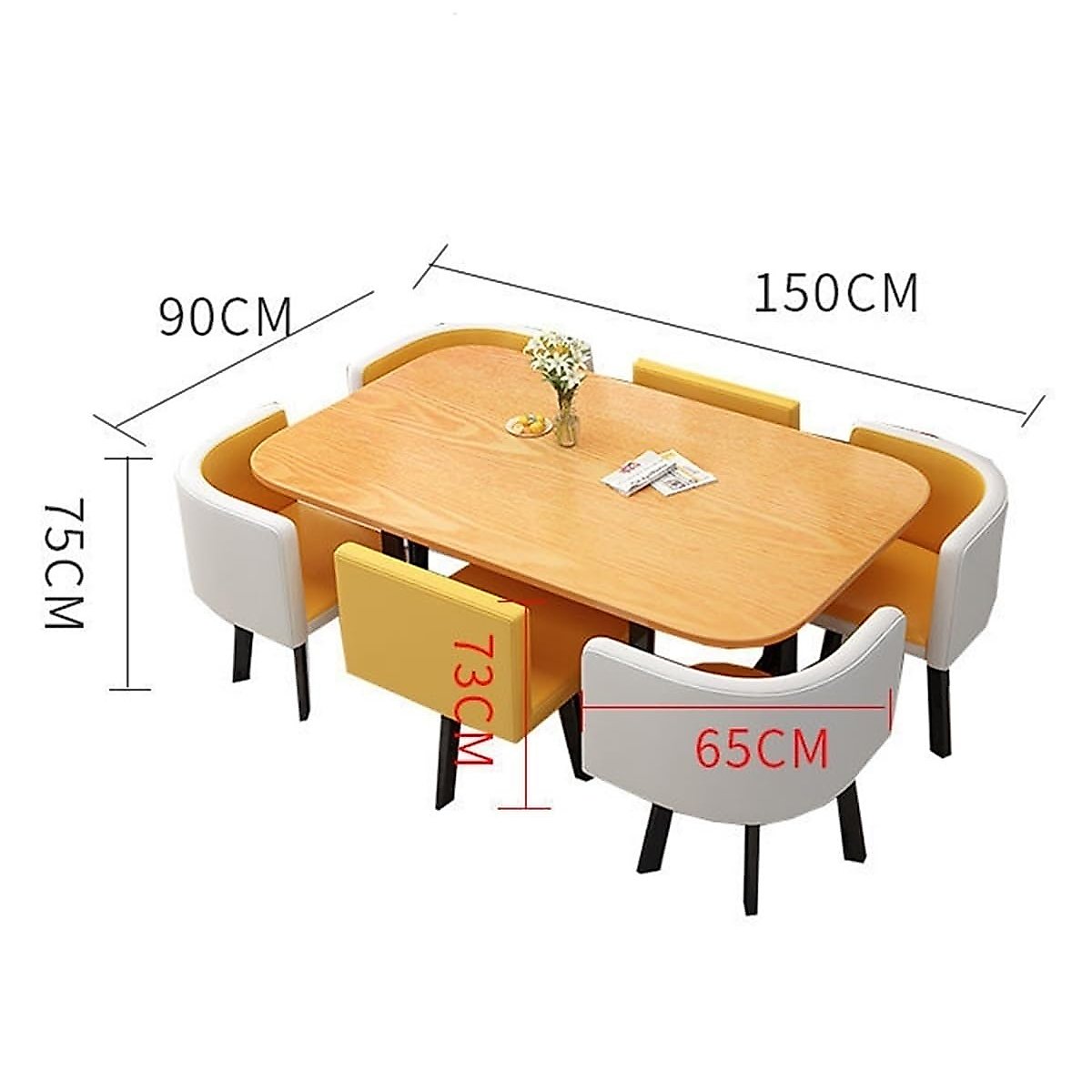 MAxba Office Conference Reception Table Rectangle Dining Table and 6 Chairs Meeting Seminar Table Space Saving Negotiation Table, PU Chair Surface (Color : Pink)