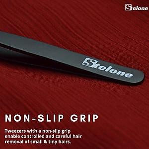 Stelone Tweezers for Eyebrows - Slant Tip Professional Stainless Steel Eyebrow Tweezers for Women & Men - Great Precision on Brow, Facial Hair & Ingrown Hair (Black)