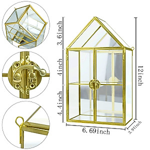 Wall Glass Cabinet Display for Perfume, Small Glass Display Curio Cabinets with Doors Wall Mounted, 2 Tiered Small Gold Curio Cabinet with Mirror Cosmetics Perfumes Storage for Bathroom