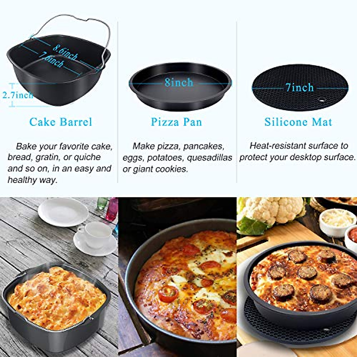 Square Air Fryer Accessories 12 pcs with Recipe Cookbook Compatible with Philips Air Fryer, COSORI