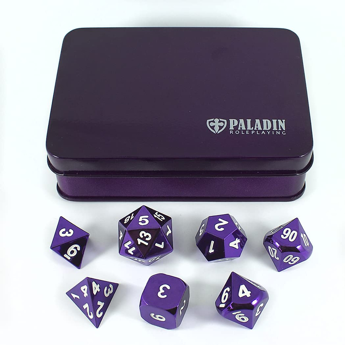 Paladin Roleplaying Purple Metal Dice - Full Polyhedral Set - in Presentation Case