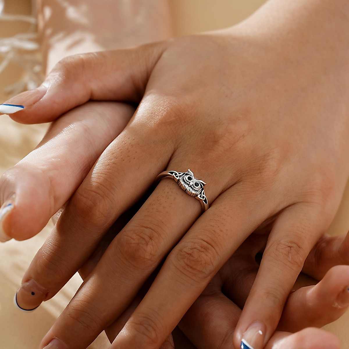 CHIC & ARTSY Night Owl Ring 925 Sterling Silver Owl Thumb Rings Owl Open Band Ring Celtic Knot Night Owl Ring Open Cuff Adjustable Ring for Women