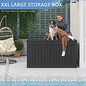 Flamaker 230 Gallon XXL Resin Deck Box Outdoor Waterproof Storage Box Loackable Bench for Patio Furniture Cushions, Toys and Garden Tools (Black)