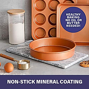 Gotham Steel Round Baking Pan Nonstick Bakeware, Round Cake Pan, – Large 9.5” x 9.5” x 2” Size, Even Heat & Non-Warp Technology, Ultra Nonstick Ceramic Coating, Dishwasher Safe, Brownish