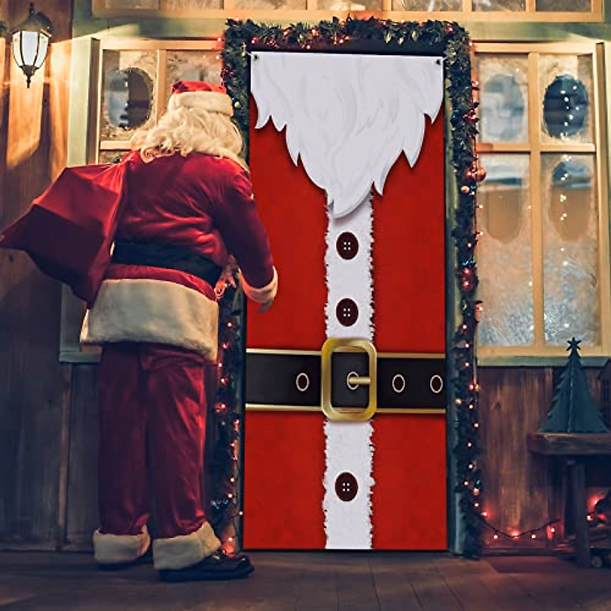 Christmas Door Cover Santa Claus Door Cover Cloth Santa Suit Xmas Door Banner Backdrop Winter Holiday Door Cover for Christmas Eve New Year Home Party Decoration Supplies, 71 x 35 Inch