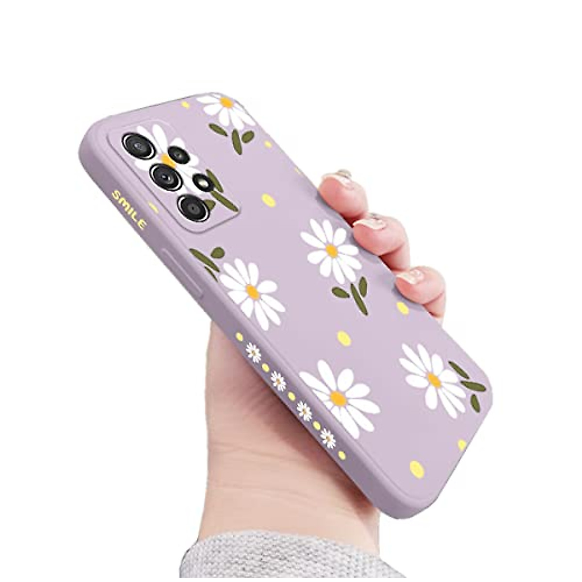 Sunswim for Galaxy A53 5G Case Cute Flowers Daisy Pattern Full Camera Lens Protection Shockproof TPU Bumper Liquid Silicone Protective Cover Phone Cases for Samsung Galaxy A53 5G 6.5" 2022-Purple