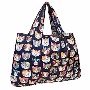 allydrew Large Foldable Tote Nylon Reusable Grocery Bag, Crazy Cats