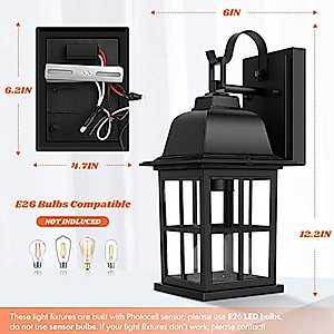 2-Pack Dusk to Dawn Outdoor Wall Lantern, Exterior Porch Light Fixtures Wall Mount with Photocell, 100% Anti-Rust Aluminium Outside Black Wall Lights, Waterproof Patio Wall Lights for House Garage