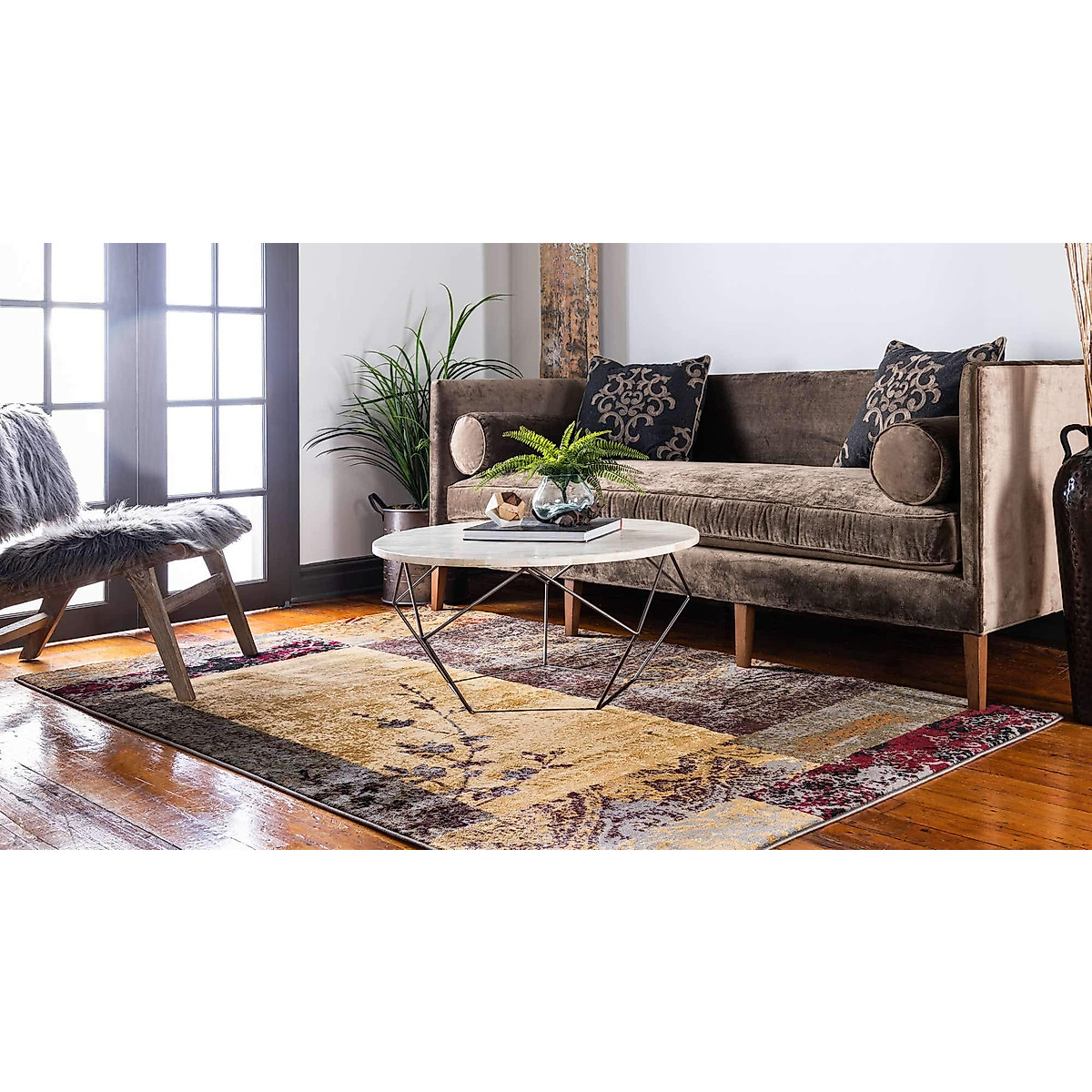 Unique Loom Barista Collection Area Rug - Pache (9' x 12' Rectangle, Beige/ Black)