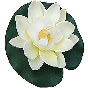 Artificial Floating Foam Lotus Flower with Water Lilys Pad Ornanments, Lifelikes Fake Lotus Flowers for Patio Pond Pool Fish Tank Aquarium Home Garden Wedding Party Special Event Decoration, 1PC