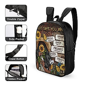 African American Backpack - Sunflower Girl God Says You Are - Large Bookbag Double Sided Prints Travel Backpack - Unisex Casual Backpack School Backpack for Black Girl, 17 Inch