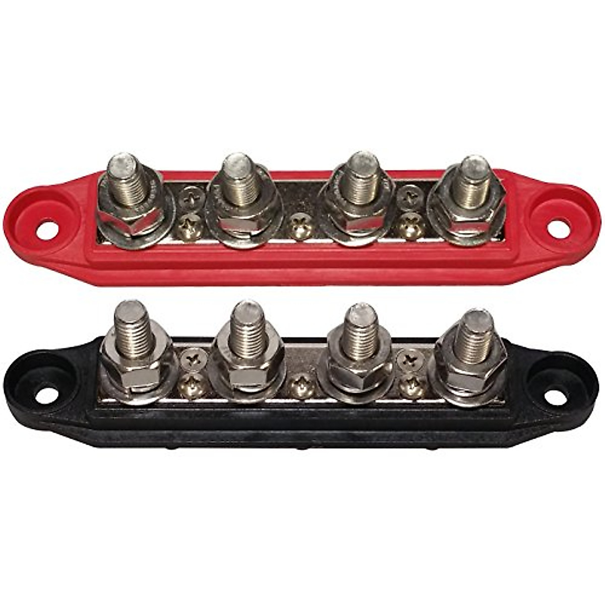 (Red & Black) 3/8" 4 Stud Power Distribution Block -BUSBAR- with Cover - Made in The USA