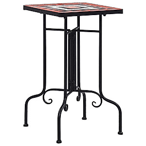 vidaXL Mosaic Outdoor Side Table - Durable Iron and Ceramic Construction, Elegant Curved Legs - Ideal for Garden, Balcony, Terrace - Also Serves as Flower Plant Stand - Brown Terracotta and White