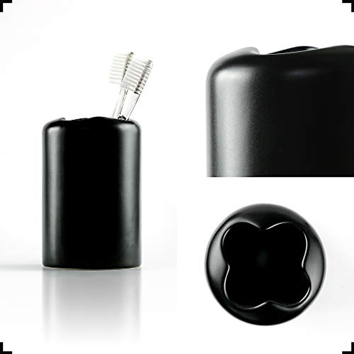 Willow&Ivory Bathroom Accessories Set | 5 Piece, Matte Black Ceramic Bath Set | Toothbrush Holder, Soap Dispenser, Soap Dish, 2 Tumblers | Midnight Collection