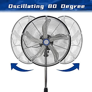 HICFM 5000 CFM 20 inch Heavy Duty High Velocity Pedestal Oscillating Shroud Fan with Powerful 1/5 Motor, 6ft Power Cord and Oscillation for Workshop, Garage, Commercial or Industrial rooms - UL Listed