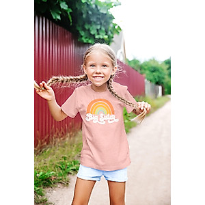 Retro Rainbow Big Sister Sibling Reveal Announcement Shirt for Baby and Toddler Girls Sibling Outfits White on Peach Shirt 3T