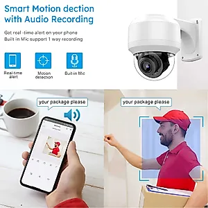 VIKYLIN 8MP Outdoor PTZ PoE IP Camera with Audio,4K Security Speed Dome Pan Tilt 4X Optical Zoom/2.8~12mm Lens,Human/Vehicle Detection,132ft IR Night Vision,IP66 (2804PTZ)