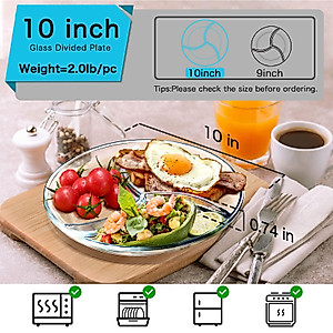 NUTRIUPS Portion Control Plate Glass Divided Plate Weight Loss Plate 3 Compartment Plate Bariatric Plate Portion Master Plate Glass Divided Dishes for Breakfast 10 Inch Round, 1 Piece