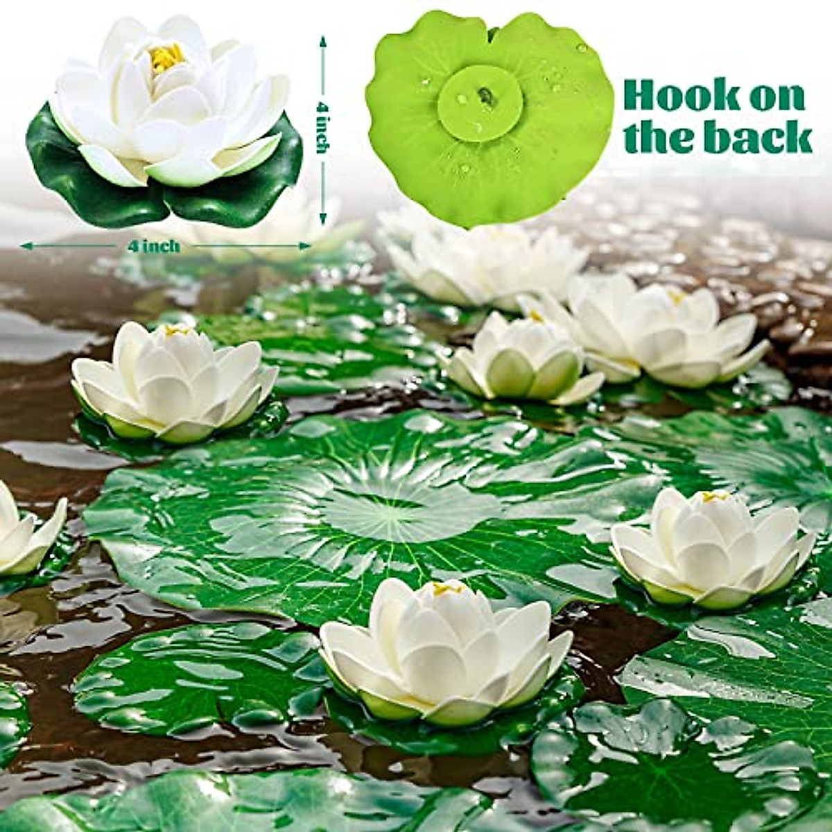 WhistenFla Artificial Floating Lotus Flower 12 Pcs, 4 Inch Small Fake Lily Pads for Pond Artificial Floating Foam Lotus Flowers for Wedding Floating Pool Pond Decoration