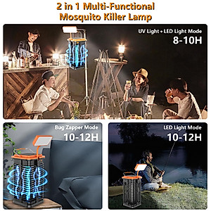 Homesuit Solar Bug Zapper with LED Light, 4000mAh Battery Powered Mosquito Zapper, Cordless Mosquito Traps, Electric Mosquito Killer, Bug Zapper for Outdoor and Indoor, Rechargeable, Orange