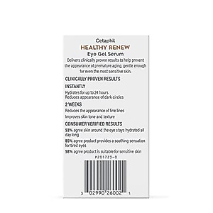 Cetaphil Hydrating Eye Gel Serum, 0.5 Oz - Reduces Dark Circles & Wrinkles, 24Hr Under Eye Cream, Retinol Alternative Peptide for Sensitive Skin