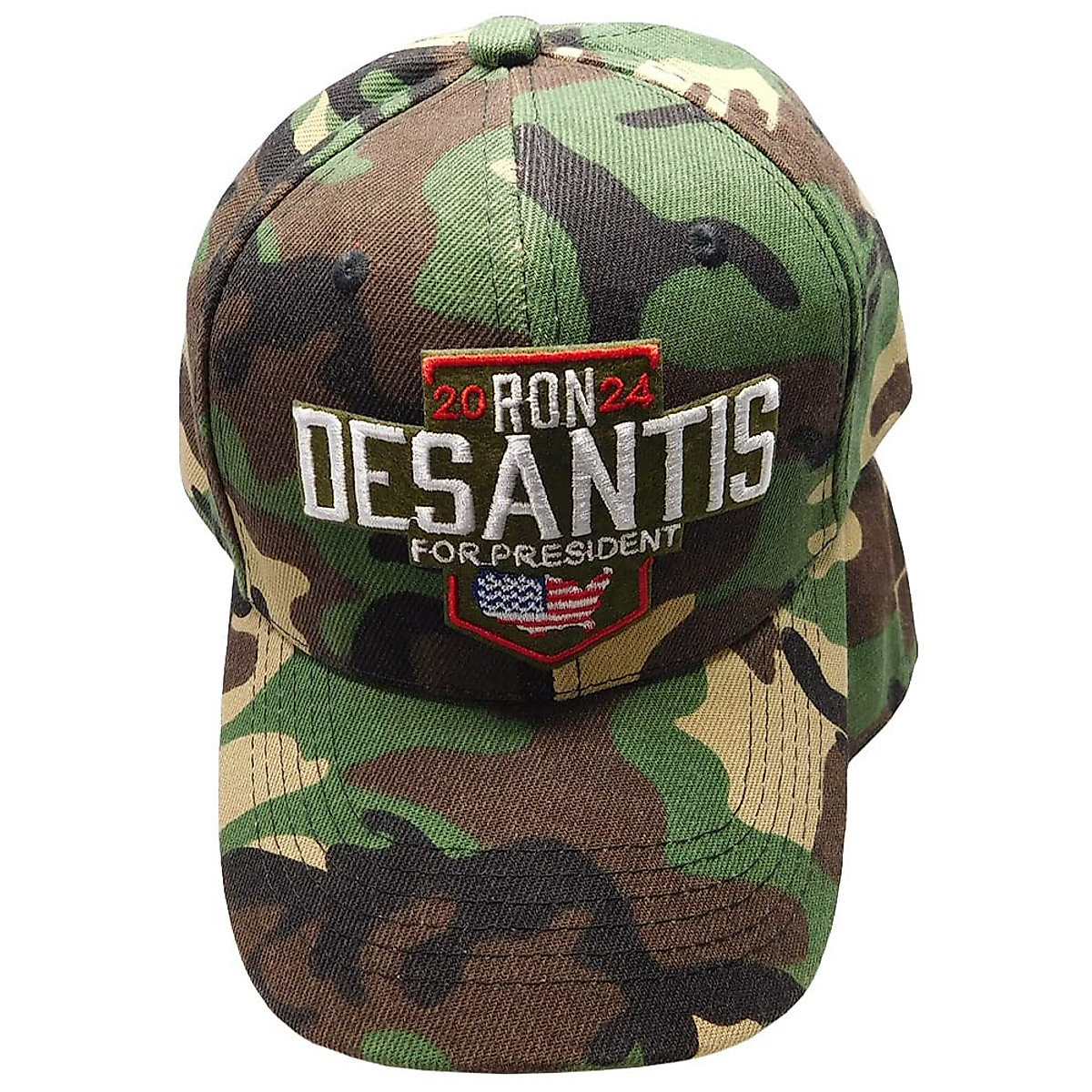 Trade Winds Ron Desantis for President 2024 USA Map Woodland Camouflage Camo Adjustable Embroidered Cotton Polyester Blend Hat Cap