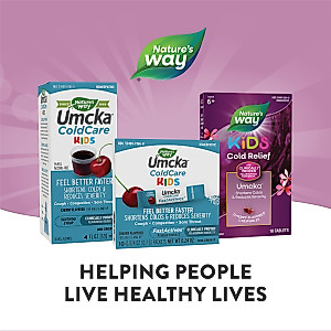 Nature's Way Cold Relief for Kids 6+, Umcka, Shortens Duration & Reduces Severity, Multi-Symptom Cold Relief, Homeopathic, Phenylephrine Free, Cherry Flavored, 10 Chewable Tablets (Packaging May Vary)