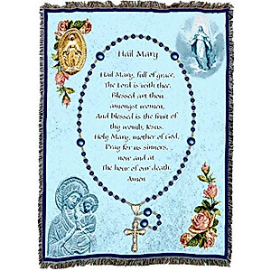 Pure Country Weavers Hail Mary Prayer with Rosary Beads Blanket - Religious Gift Tapestry Throw Woven from Cotton - Made in The USA (72x54)