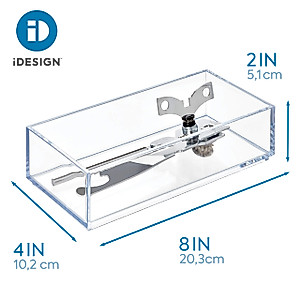 IDesign Decorative Countertop Vanity Tray Organizer for Bathroom, Bedroom, Closet, Entryway, The Clarity Collection – 4” x 8” x 2”, Clear, Small