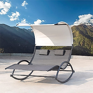 Crestlive Products Outdoor Double Chaise Lounge Chair Swing Rocking Portable Hammock Bed Loveseat with Sun Shade & Wheels for Patio, Yard, Pool (Black)