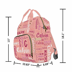 Customize Name Backpack, Text Name Logo Dark Pink Personalized Diapering Bag Backpack Nappy Baby Bags Casual Daypack Travel Shoulder Bag for Teens Unisex Hiking Camping Work Outdoor