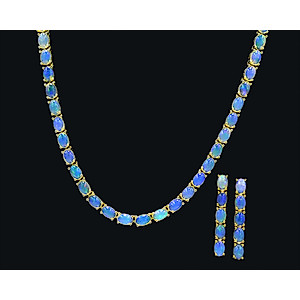 24.20 Carats Natural Ethiopian Welo Opal Cabochon Tennis Bracelet 925 Sterling Silver October Birthstone Jewelry Birthday Gift Love and Friendship Gift For Girlfriend Gift For Her (18 Inches, Sterling Silver)